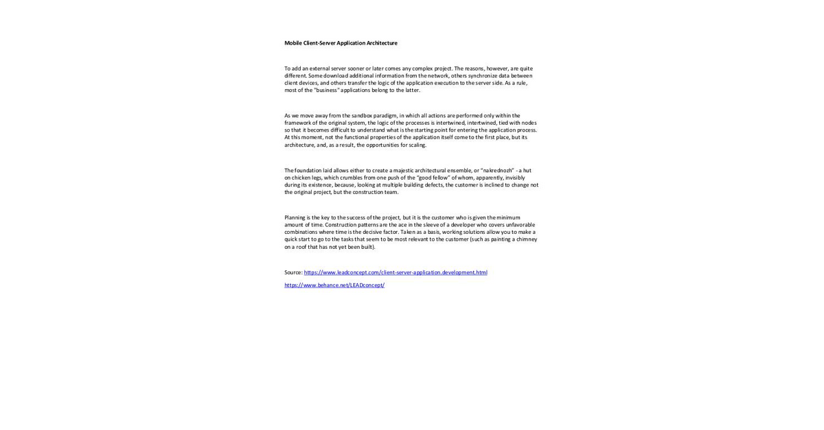 Mobile Client Server Application Architecture Development Mobile Client